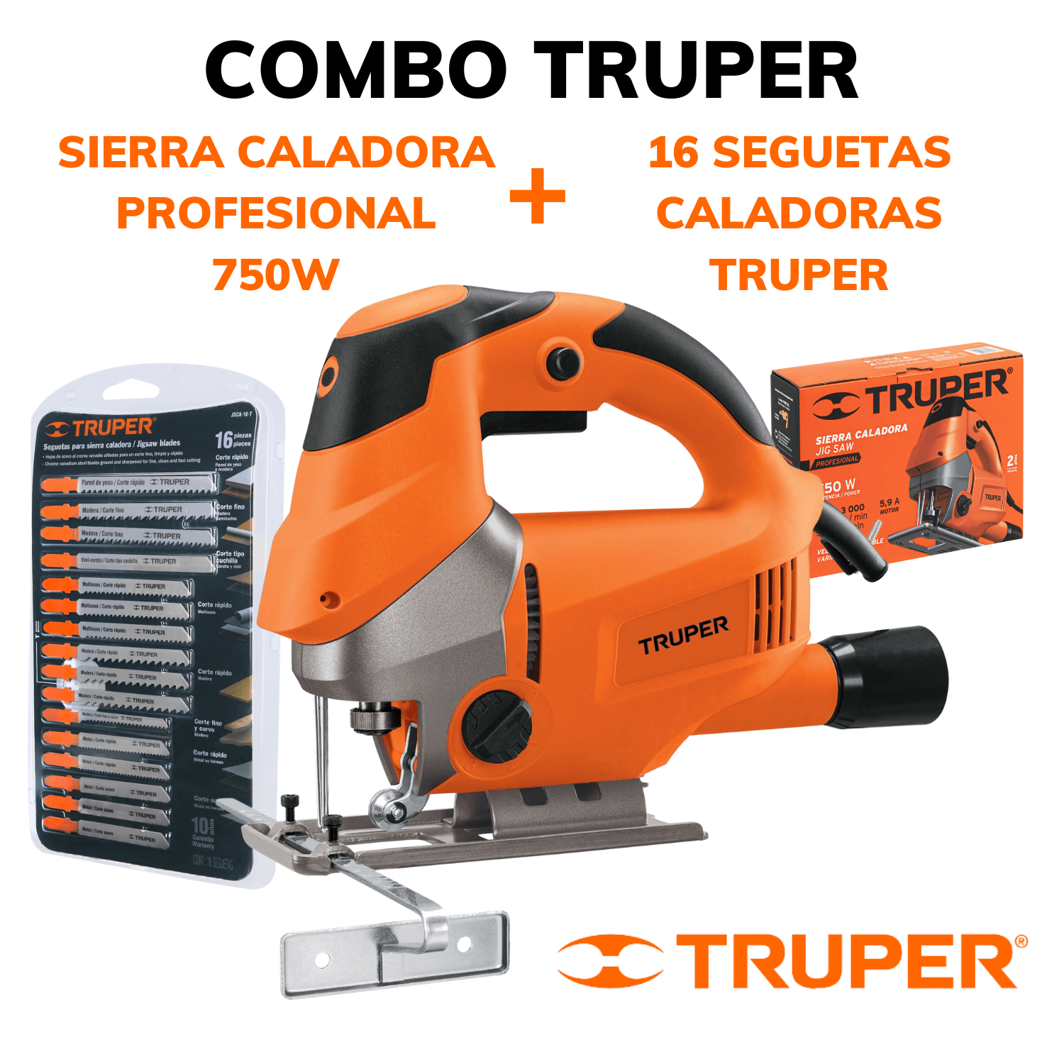 Ripley - Sierra Caladora Profesional 750W + 16 Seguetas Truper 15469-16705