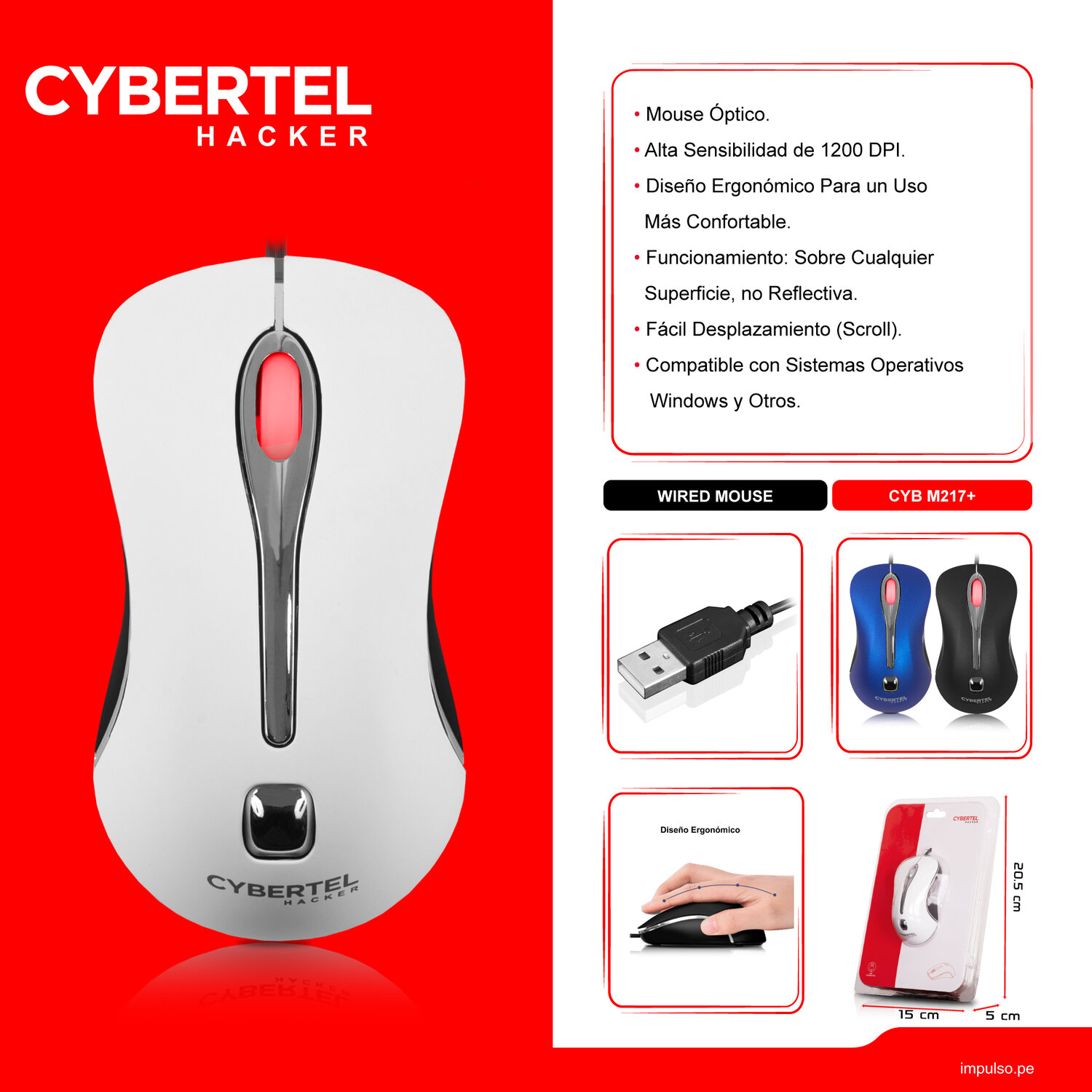 Ripley - MOUSE OFFICE 1200DPI NEGRO CYBERTEL HACKER M217+